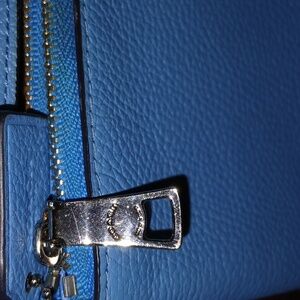 Coach | Bags | Coach Sky Blue Leather Wristlet | Poshmark